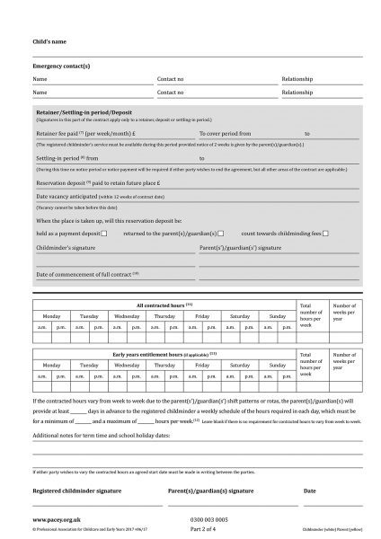 Childminding contracts